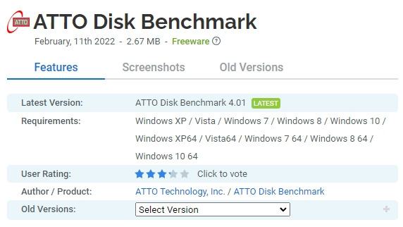 ATTO Disk Benchmark 무료 다운로드