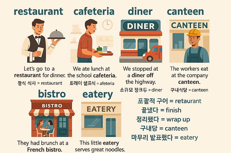 cafeteria vs restaurant, 그리고 유사한 표현들까지 깔끔 정리!