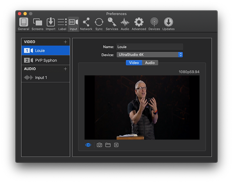 ProPresenter에서 비디오 입력 설정