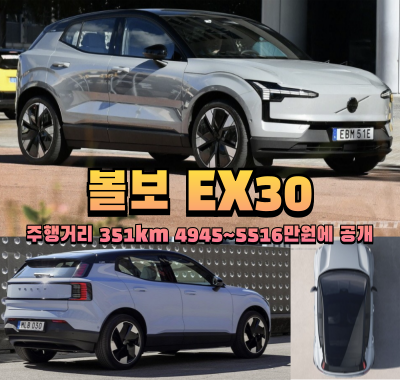 볼보 EX30 주행거리 351km 4945~5516만원에 공개