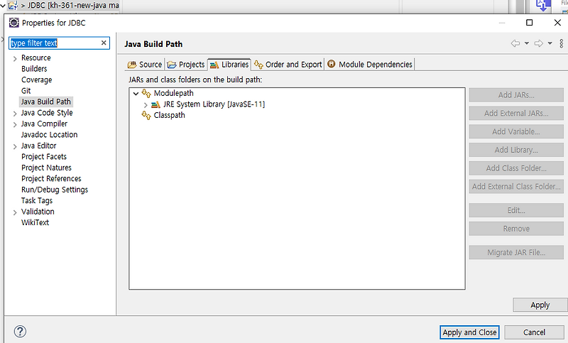 JAVA JDBC 사용 방법_드라이버 로드, DB 연결 방법, 연결테스트(이클립스&오라클)
