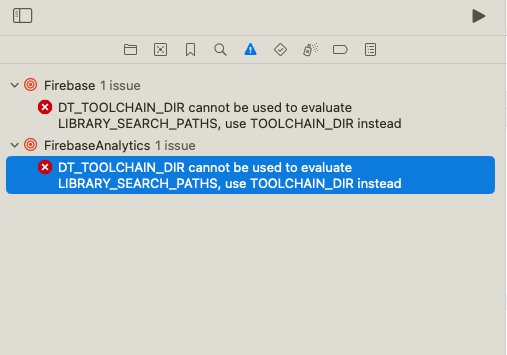 DT_TOOLCHAIN_DIR cannot be used to evaluate LIBRARY_SEARCH_PATHS, use TOOLCHAIN_DIR instead