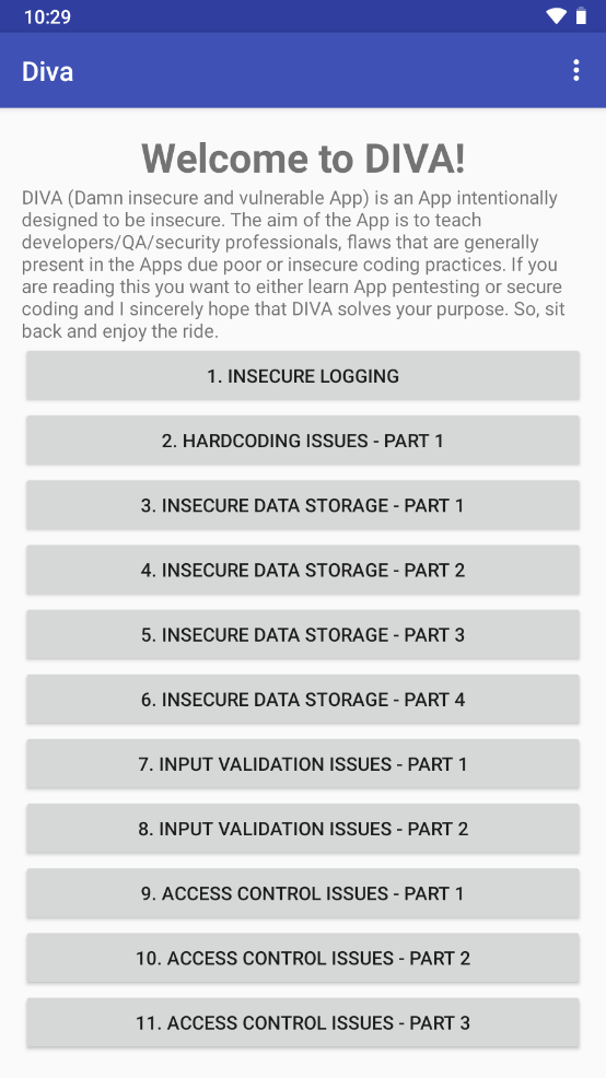 [DIVA] 모바일 취약점 진단 1. INSECURE LOGGING