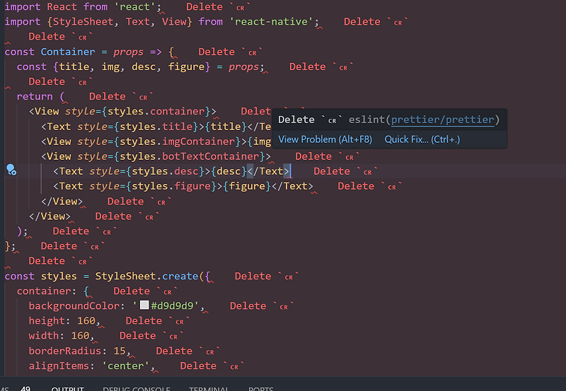 [vscode/윈도우] Delete`cr`, `space` 등등 알 수 없는 JS 오류 지우기 (eslint와 Prettier)