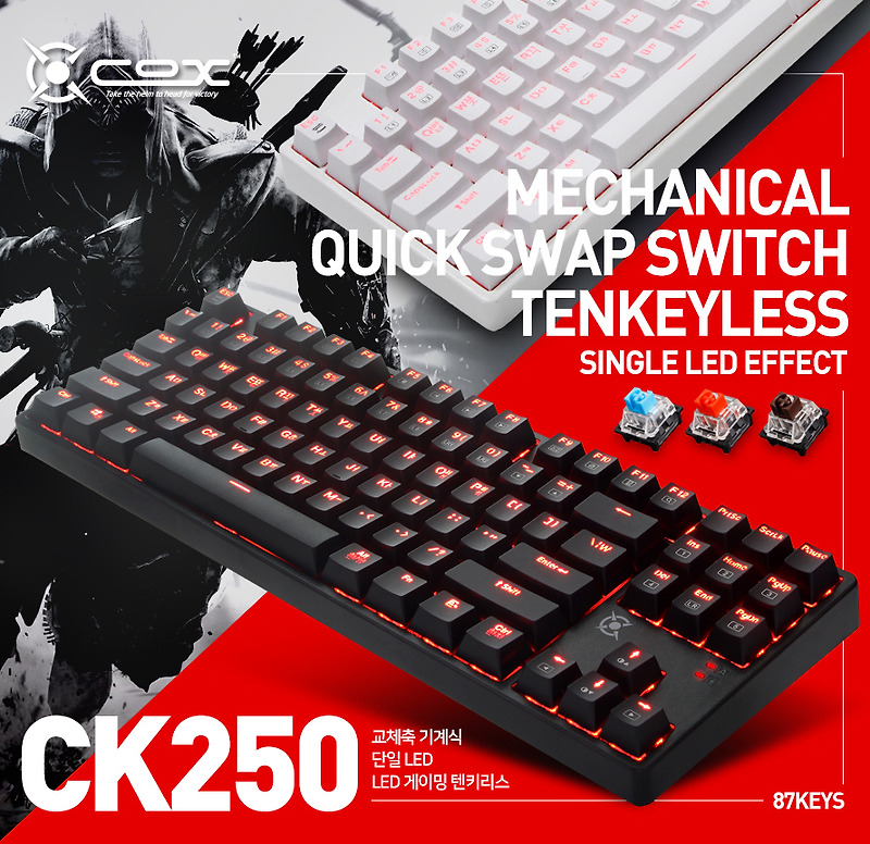 COX CK250 대체 축 LED 기계식 게이밍 텐키리스 키보드 리뷰