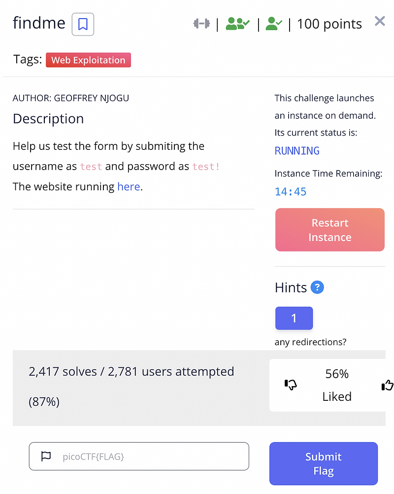 2023 Pico CTF writeup (web/find me)