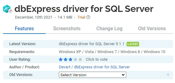 dbExpress driver for SQL Server 무료 다운로드