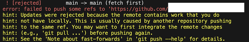 Error Git Push할 때 나타나는 에러 Rejected Main Main Fetch First Error Failed To Push Some
