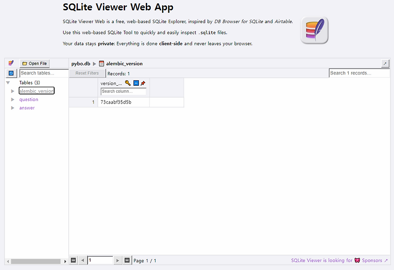 SQLite Browser 설치 없이 SQLite 파일 열기