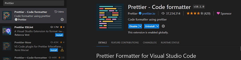 Extensions : Prettier - the code formatter 적용하기