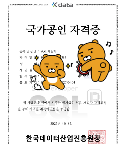 2025 SQLD 독학 합격 후기