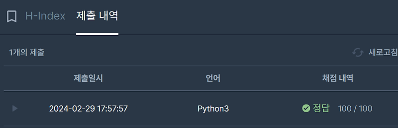 『20240221』프로그래머스- Lv.2 H-Index(python)