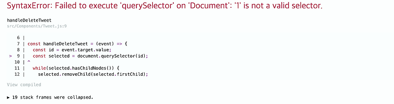 (Javascript 에러) Uncaught SyntaxError: Failed to execute 'querySelector' on 'Document'