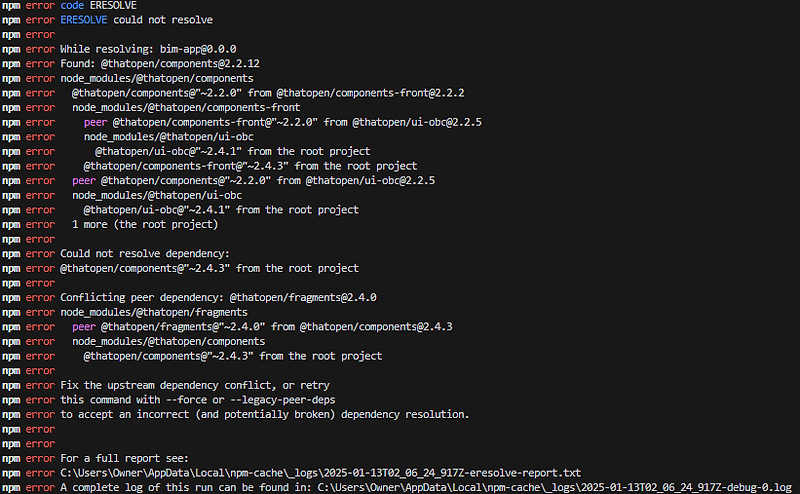 [error: npm] npm 업스트림 종속성 에러 - Fix the upstream dependency conflict, or ...