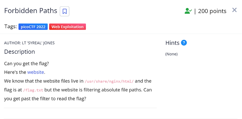 [PicoGym] picoCTF Forbidden Paths 풀이