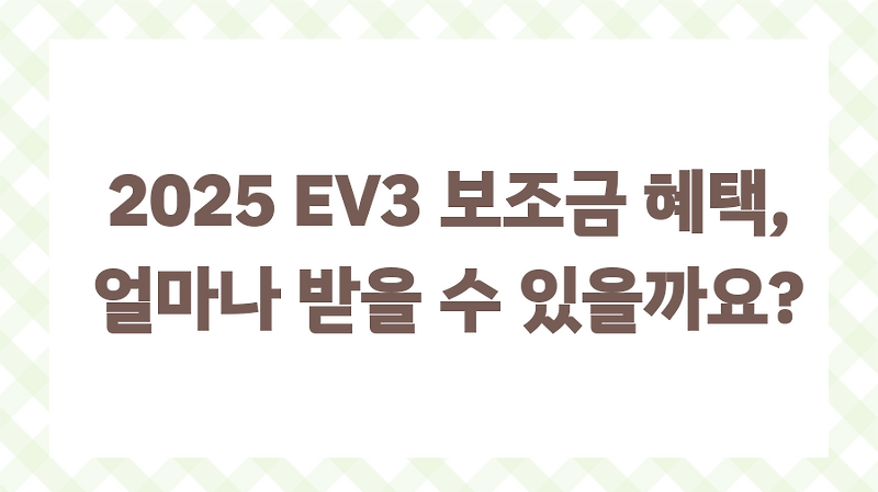2025 EV3 보조금 혜택, 얼마나 받을 수 있을까요?