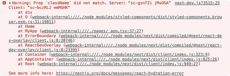 [NextJS] 콘솔 Prop className did not match 오류