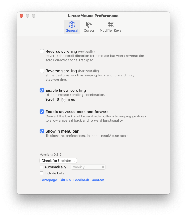 Mac LinearMouse 맥 리니어마우스 설정 기록