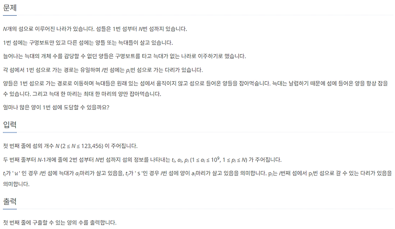 [JAVA] BOJ 백준 16437번 - 양 구출 작전