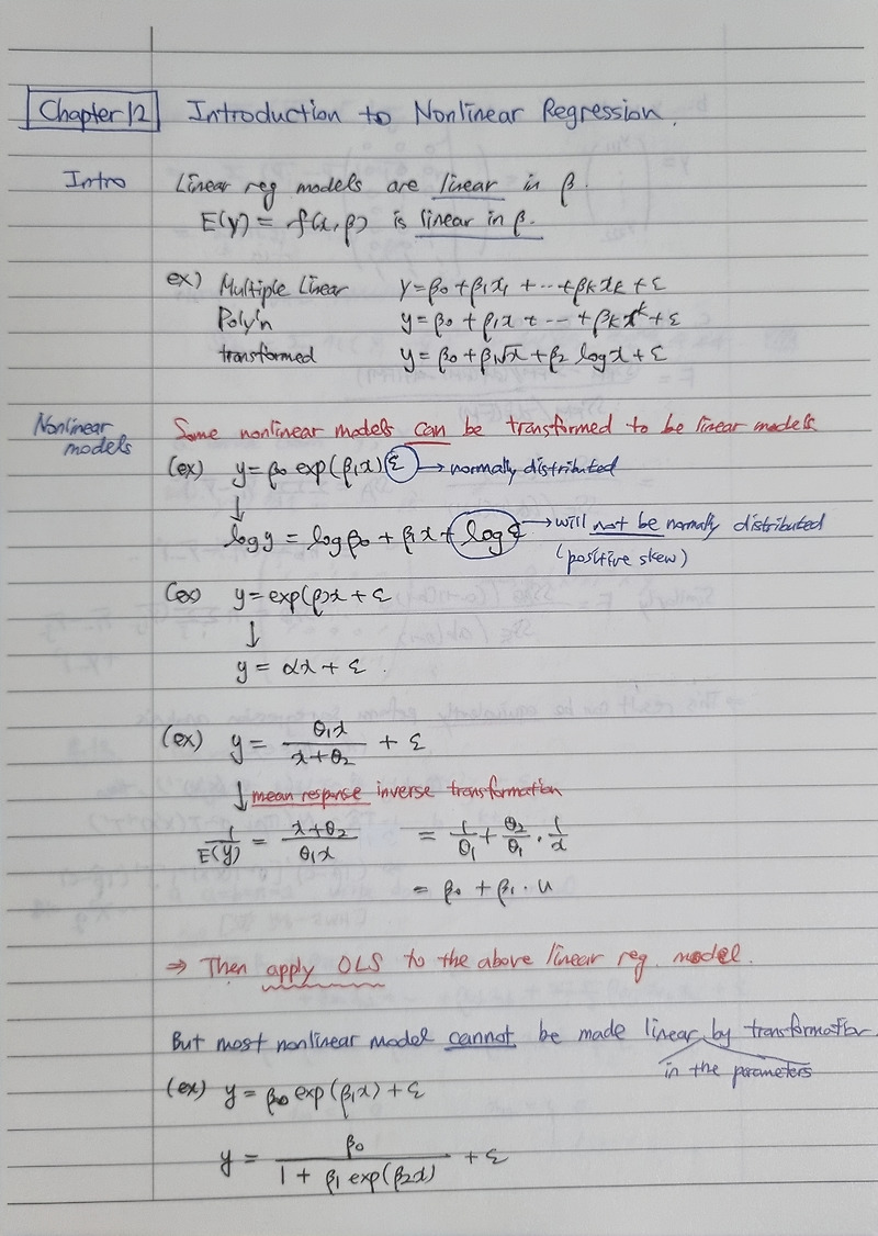 Ch.12 Introduction to Nonlinear Regression
