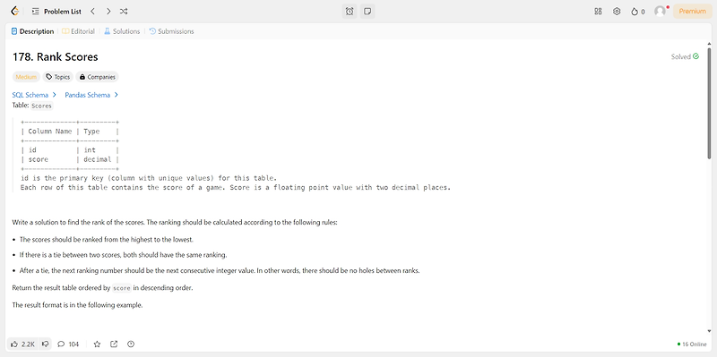 [LeetCode] 178. Rank Scores