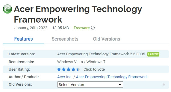 Acer Empowering Technology Framework 무료 다운로드