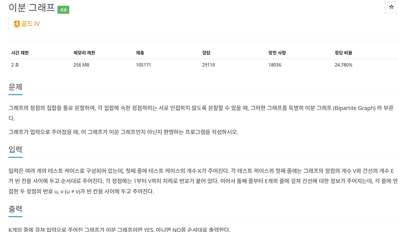 [Gold-4] 1707번 | 이분 그래프 | BFS | 자바(Java)