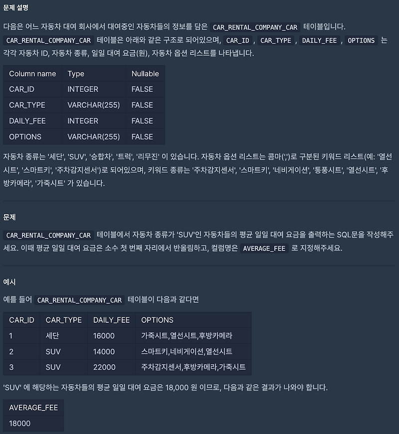 [SQL] 고득점 키트 - LV1. 평균 일일 대여 요금 구하기 — JINiOS