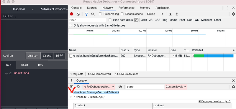 Reactnative AsyncStorage 데이터 보는법