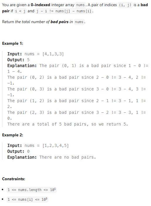 [Leetcode / Python] 2364. Count Number of Bad Pairs