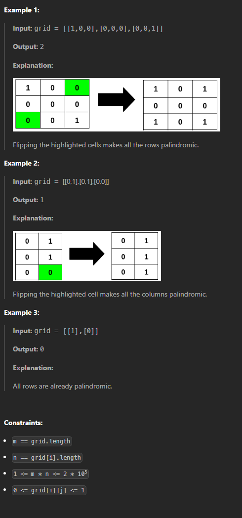 3239. Minimum Number of Flips to Make Binary Grid Palindromic I