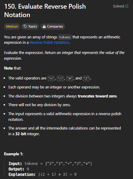 [stack][Medium] 150. Evaluate Reverse Polish Notation