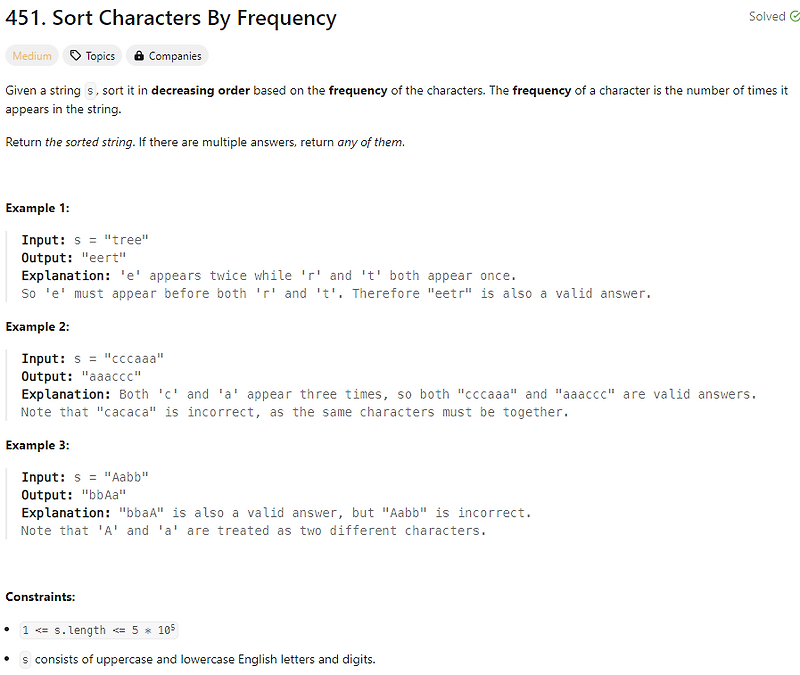 99클럽 코테 스터디 10일차 TIL: 배열, Leetcode 451. Sort Characters By Frequency :: 블로그 언제 꾸미지?