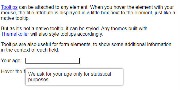jQuery UI를 사용하여 tooltip 구현