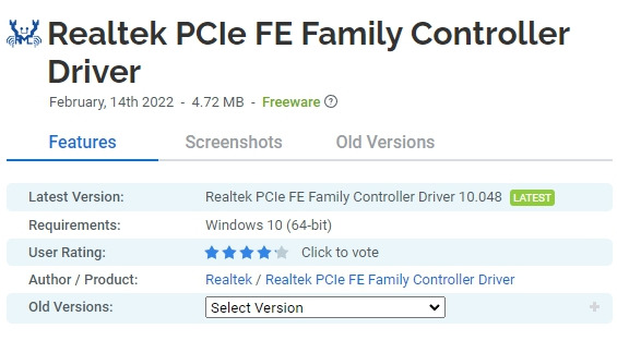 Realtek PCIe FE Family Controller Driver 무료 다운로드