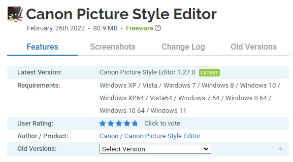 Canon Picture Style Editor 무료 다운로드