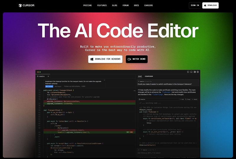 AI study, Cursor, 개발자의 생산성을 높이기 위해 설계된 AI 기반 코드 편집기