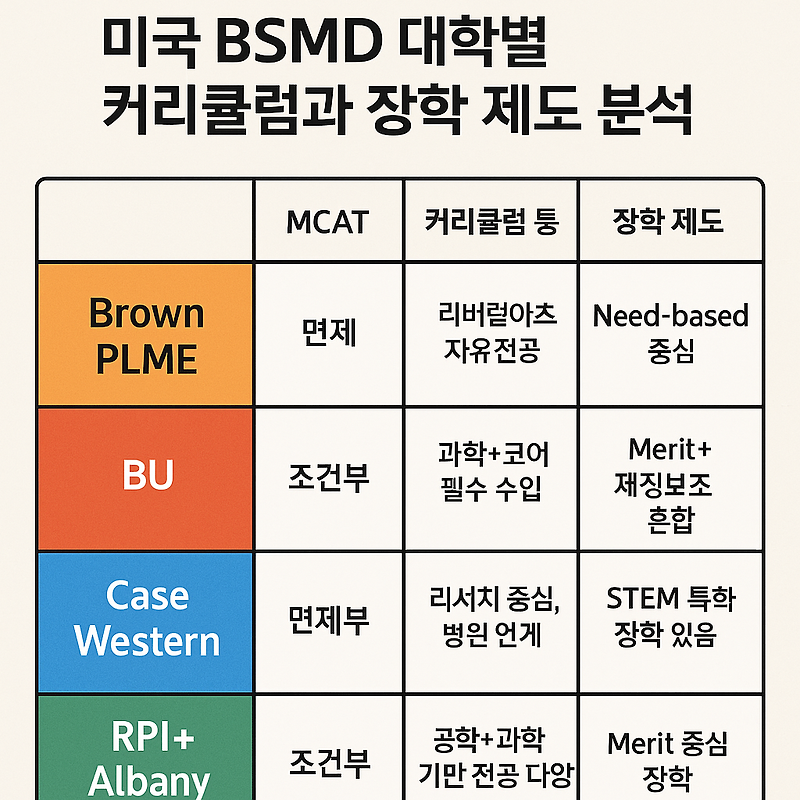 미국 BSMD 대학별 커리큘럼과 장학 제도 분석 🎓💰