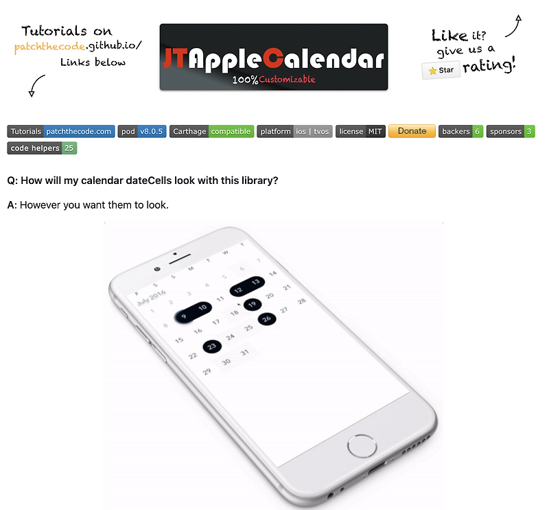 [iOS/Swift] JTAppleCalendar 달력 라이브러리 알아보기 (FSCalendar와 깃허브 비교)