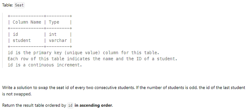 LeetCode 리트코드 | 626. Exchange Seats (MySQL) CASE, LAG/LEAD, ROW_NUMBER