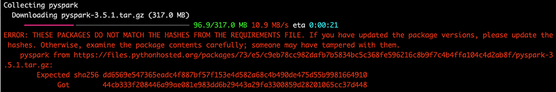 [Mac] ERROR: THESE PACKAGES DO NOT MATCH THE HASHES FROM THE REQUIREMENTS FILE. — 과거의 나를 위해