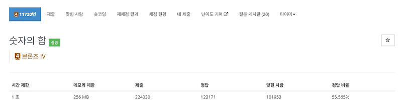 [ BOJ ] 11720 : 숫자의 합 ( BRONZE 4 ) / C, C++, Python, Java