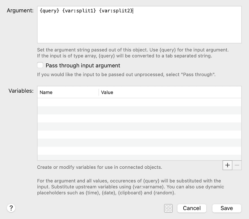 Alfred Workflow - How to pass variables from Applescript to Output.