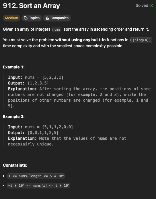 [리트코드/leetcode/python] 912. Sort an Array