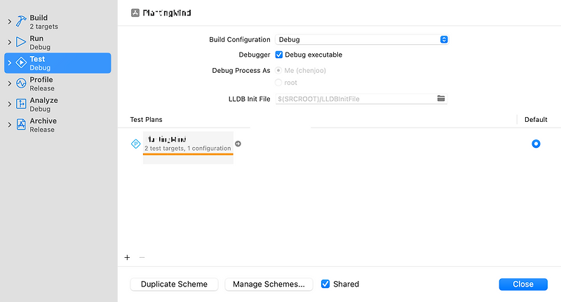 devlog 05. Scheme '__' is not currently configured for the test action ...