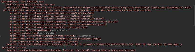 [코틀린(Kotlin)] E/AndroidRuntime: FATAL EXCEPTION: main Process: com.example.firstpractice, PID: 4446