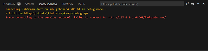 [에러] Error connecting to the service protocol: failed to connect to http~