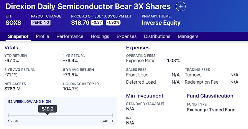 미국 ETF (16) - SOXS, 반도체 3배 인버스 ETF