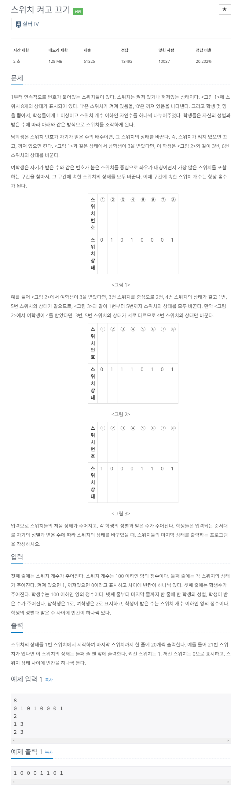 [백준/JAVA] 1244번: 스위치 켜고 끄기 — 한 페이지가 될 수 있게 🌟