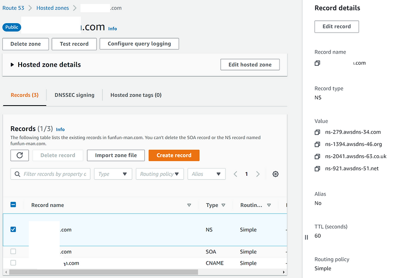 AWS Route53 Registered domains과 Hosted zones 연결